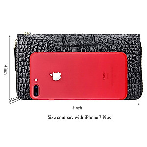 PIJUSHI Designer Genuine Leather Top Handle Satchel Handbag Bundle with Crocodile Leather Wristlet Wallet