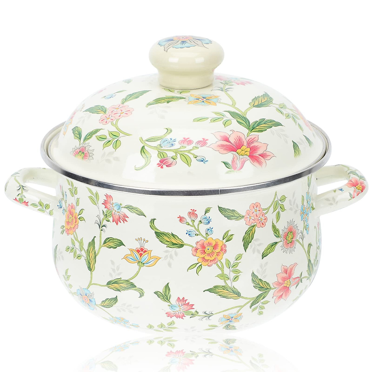 Colorful Enamel Stock Pot with Lid Double Ear for Cooking, 20x20cm, BMR0609A2S15L5