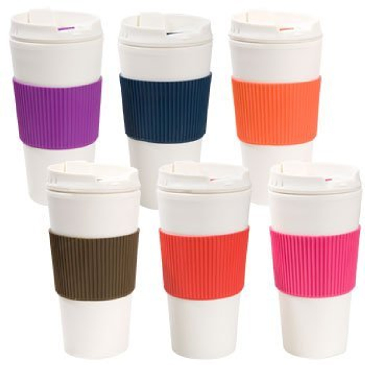 Reusable Travel Mug Hot Cold Non Slip Grip Screw Lid Flip Open Cap Prevents Leaks and Spills comes 4 in a Pack assorted colors