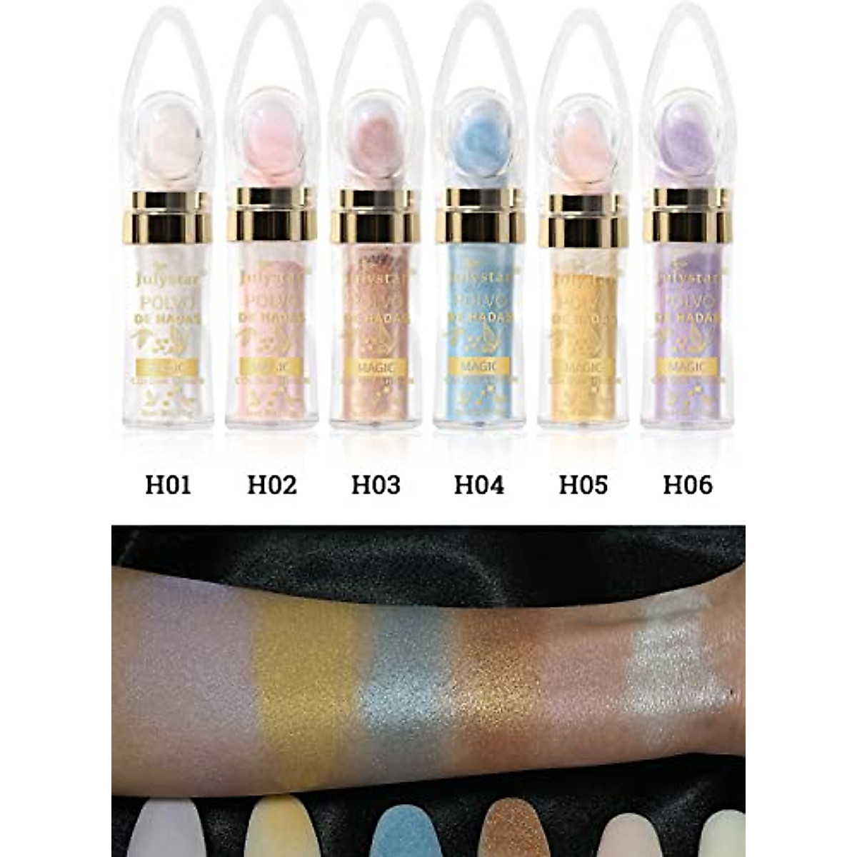3 Colors Body Glitter, Polvo De Hadas Fairy Powder Highlight Patting Powder Highlighter Stick Highlighter Body Brightens Glitter High Gloss Fairy Glitter Sparkle Powder with Makeup Sponges