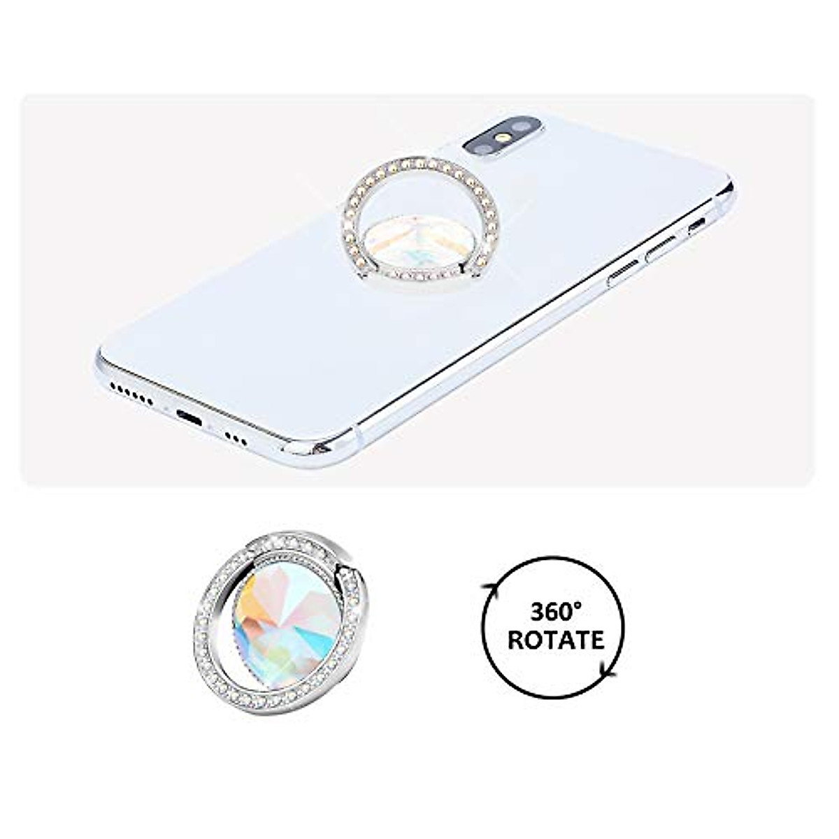 lenoup Glitter Bling Bling Phone Ring Holder,Sparkle Phone Ring Grip Artificial Diamond Stand,Rhinestone Cell Finger Ring for Phones,Pad(Silver)