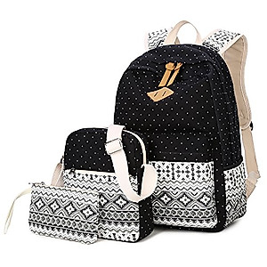 Goldwheat Canvas Print Backpack Cute Teen Backpacks for Girls School Bag with Lunch Bag