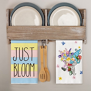 Artoid Mode Stripes Gnome Flower Just Bloom Hello Spring Kitchen Towels Dish Towels, 18x26 Inch Seasonal Decoration Hand Towels Set of 4