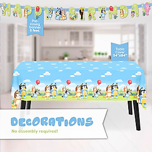 Unique Bluey Birthday Party Supplies | Serves 16 Guests | Bluey Party Supplies | Bluey Party Decorations | Banner, Table Cloth, Dinner & Cake Plates, Napkins, Sticker | Officially Licensed