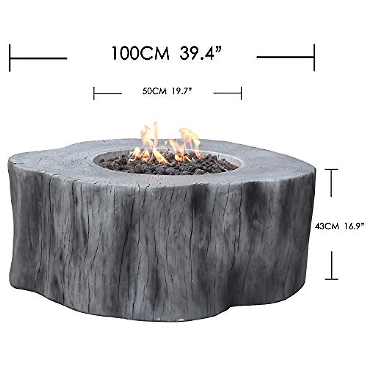 Elementi Manchester Outdoor Gas Firepit Table 42 Inches Natural Gas Fire Pit Patio Heater Concrete High Floor Clearance Firepits Outside Electronic Ignition Backyard Fireplace Cover Lava Rock Included