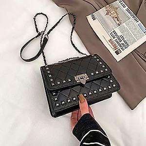 Studded Chain Bag for Women, Vegan Small Purse Messenger Shoulder Crossbody Rivet Handbag(black)