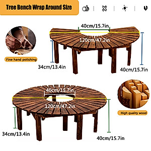 Tree Bench Wrap Around, Outdoor Surround Backless Curved Bench, Wooden Semi Circle Benches for Garden, Balcony, Poolside, Front Porch, Courtyard, Park (2pcs)