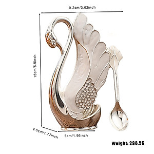 STIVEMIAO Coffee Spoon Holder Decorative Swan Base Holder with 6 Dessert Spoons Set Metal Swan Base Holder Spoon Organizer Flatware Silver Spoons