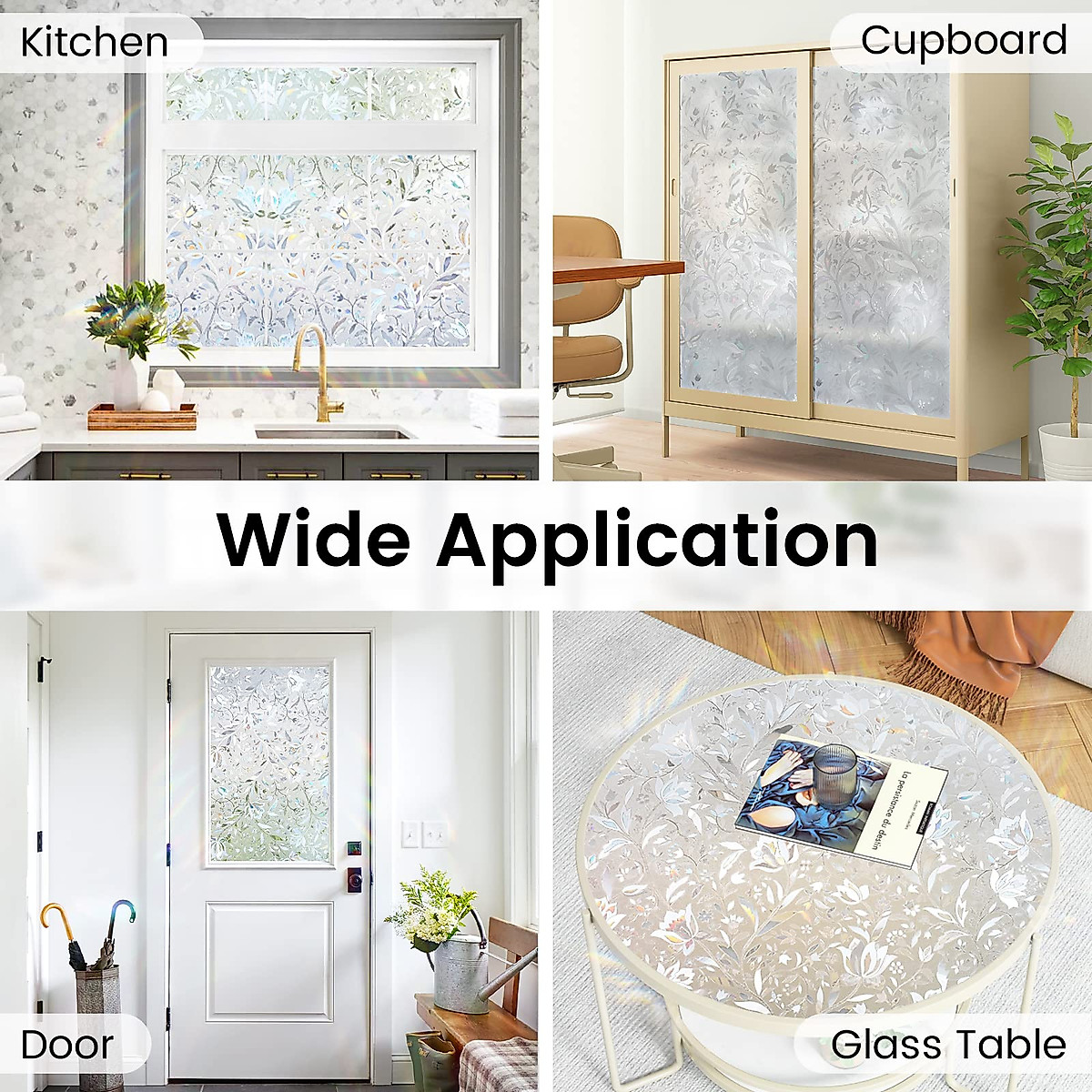 DOWELL Window Privacy Film, 3D Stained Glass Rainbow Window Decals, Decorative Window Vinyl Sun Blocker Door Covering, Static Cling Non-Adhesive Window Sticker for Home, Blooming Flowers, 17.5"x78.7"