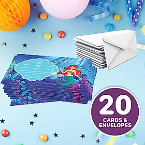 Set of 20 Undersea Princess Inspired Happy Birthday Invitation Cards & Envelopes – Lightweight (240g), Postcard Style Invites for the Perfect Party Pack