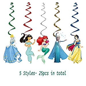25 Set Foil Princess Hanging Swirls Decoration, Double Sided Cartoon Spiral Streamers Ceiling Ornament Set For Princess Theme Birthday Party Supplies