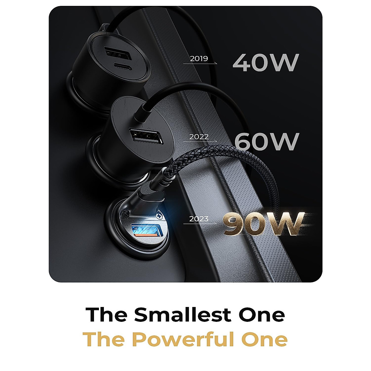 LISEN 90W iPhone 15 Car Charger, 45WPD+QC3.0 Fast Charging Cigarette Lighter USB Charger with 2-IN-1 Type C/Lightning Coiled Cable 5FT, Certified USB C Car Charger for iPhone 15 Pro Max 14/Samsung S23