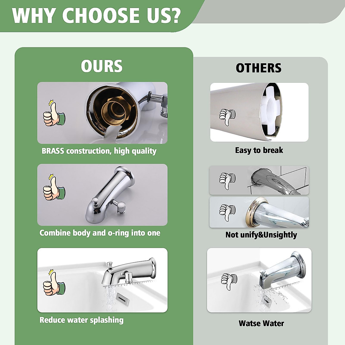 RAINREVIVE All Metal Tub Spout with Diverter for Hand Held Shower, Fits for Threaded 1/2" or 3/4" IPS, Bathtub Faucet with Shower Diverter Universal Tub Diverter Spout, Chrome