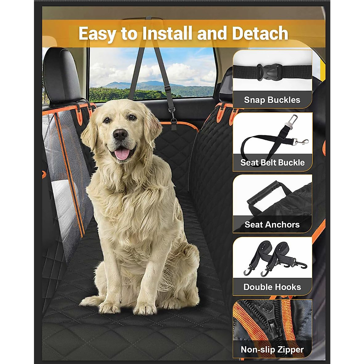 Victoper Dog Car Seat Cover, 600D Heavy Durable Dog Seat Cover for Back Seat, 100% Waterproof Scratch Proof Nonslip Dog Hammock for Car with Side Flap, Pet Back Seat Covers for Cars Sedan SUV Trucks