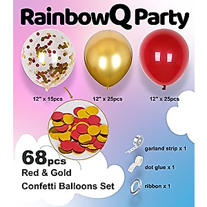 RainbowQ Party Metallic Shiny Red and Gold Balloons 12 Inch 68PCS Red Gold Confetti Balloons Latex Helium Balloon Set for Graduation Anniversary Wedding Birthday Party Decorations