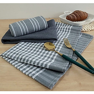 100% Cotton Waffle Tea Towels Pack of 3 Set Trendy Stripes Dish Towels for Kitchen Pack of 3 Kitchen Tea Towel Set 17x25 in