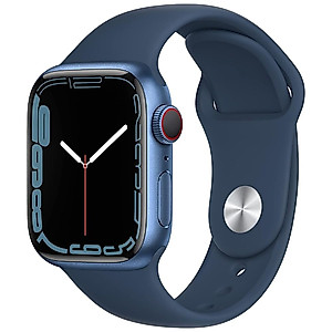 Apple Watch Series 7 (GPS + Cellular, 45mm) Blue Aluminum Case with Abyss Blue Sport Band, Regular (Renewed)