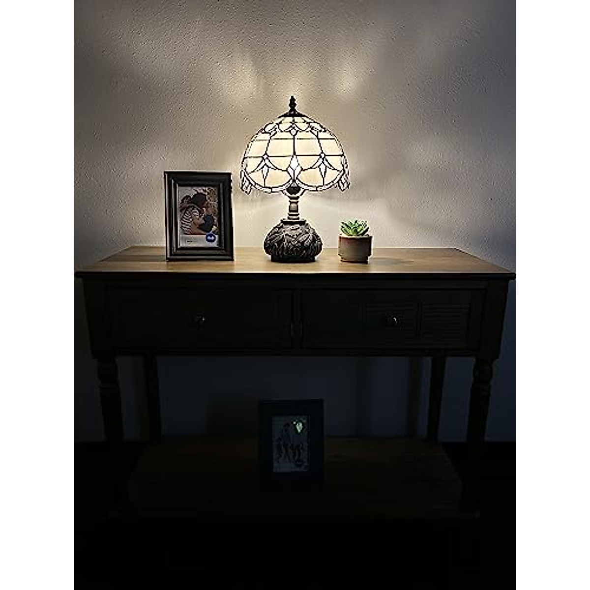 Enjoy Tiffany Style Table Lamp White Baroque Style Lavender Stained Glass Included LED Bulb Vintage for Living Room Dining Room Bedroom Bedside Office Hotel H14*W10 in