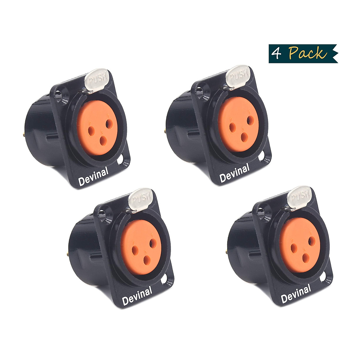 Devinal XLR Female Jack 3 Pin - Chassis Panel Mount Jacks D Series Size, Black Metal Housing - Fits Series D Pattern Holes Audio Studio Connector - 4 Pack