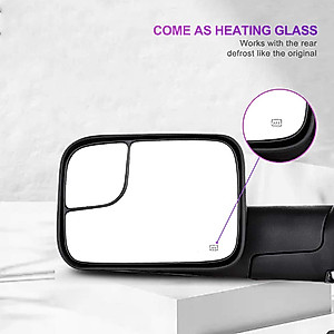 INEEDUP Towing Mirrors Tow Mirrors Fit for 2002-2008 for Dodge for Ram 1500 2003-2009 for Dodge for Ram 2500/3500 with Left and Right Side Power Adjusted Heated Without Signal Light Manual Flip Up