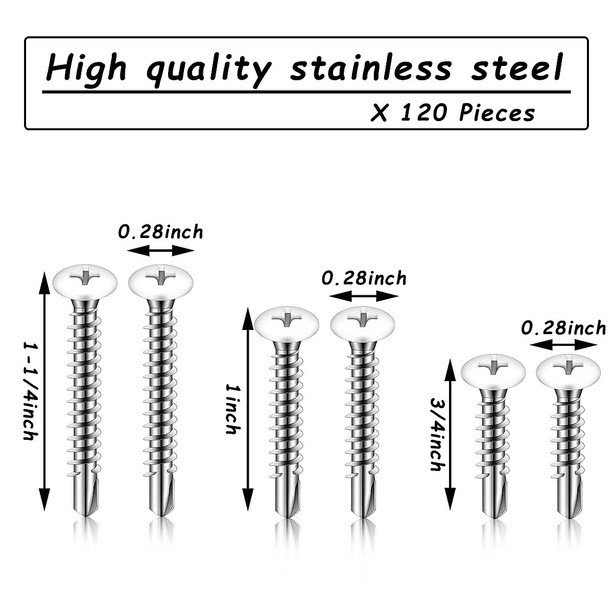 120 Pcs #8 White Pan Head Screw White Sheet Metal Screws Self Tapping Screws for Metal Quad Drive Self Tapping Drill Screws Cargo RV Exterior Fasteners, Enclosed Trailer Repair Screws,3 Sizes