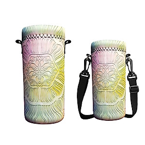 HEABPY Neoprene Water Bottle Carrier ，Water Bottle Strap，Fits 500ml 750ml 1000ml Glass, Plastic, Meta Bottle, Holder with Shoulder Strap,Pouch, Pocket & Carrying Handle (1000ML, Colorful Mandala)