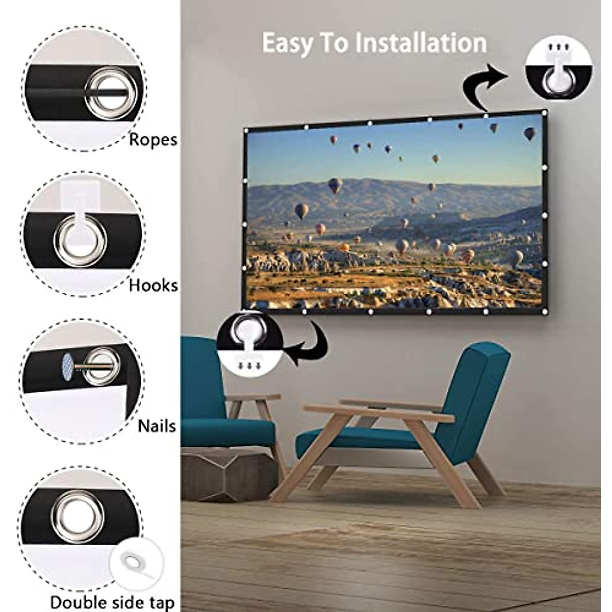 ASHATA 60 Inch 16:9 HD 4K Portable Foldable Projection Screen, Durable Non-Crease Projector Movies Screen Support Double Sided Projection for Home Office Cinema Indoor Outdoor