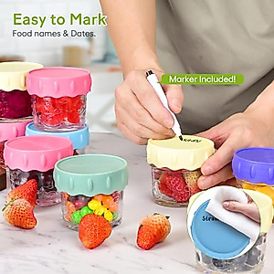 6-Pack Baby Food Storage Containers, 4 Oz Glass Baby Food Jars with Leak-proof Silicone Ring and Lid, Baby Food Containers Freezer Safe for Baby Food Maker, Microwave, Dishwasher