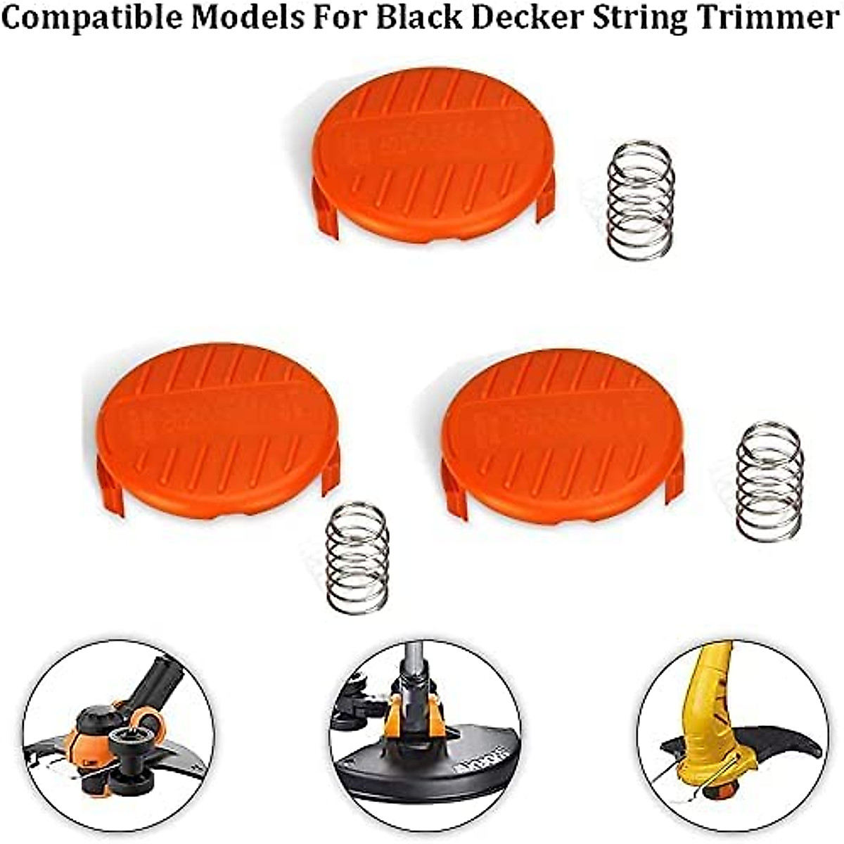 wonuu 3 Pack Trimmer Replacement 385022-03 Cover Weed Eater Spool Bump Cover&Spring for Black and Decker Black Decker RC-100-P, Weed Wacker Parts