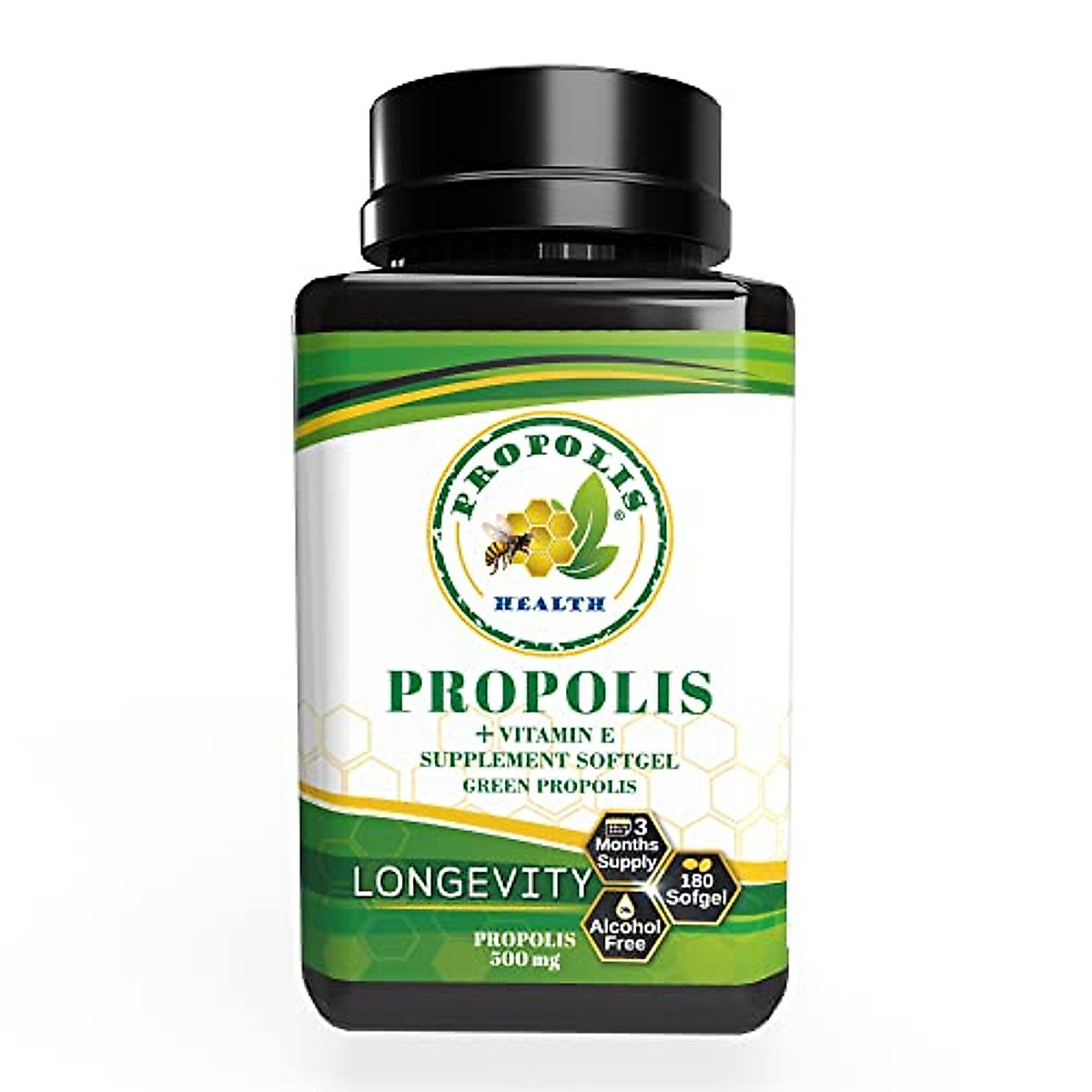Propolis Health Propolis Capsules 1000mg-Daily with Vitamin E Per 2 Capsules - Brazilian Green Propolis Extract - Immune Booster 50 Days Supply Propolis Capsules (180 Capsules)