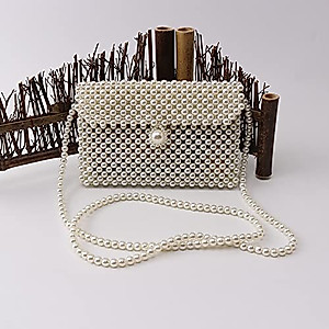 FUNDI White Pearl Purse Shoulder Bag for Women Purse Pearl Beaded Clutch Bag Crossbody Beaded Clutch Evening Bag for Prom Party Wedding Date