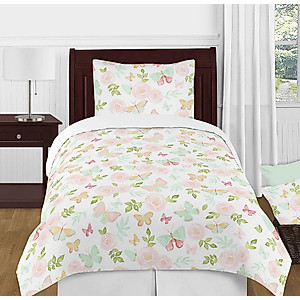 Sweet Jojo Designs Blush Pink, Mint and White Watercolor Rose Baby Kid Clothes Laundry Hamper for Butterfly Floral Collection