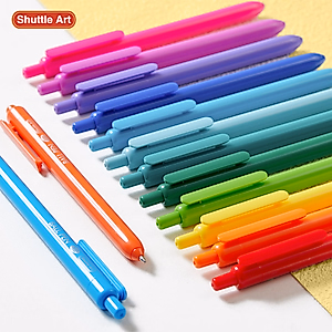 Shuttle Art Ballpoint Pens, 24 Pack Colored Retractable Black Ink Ball Point Pens, Cute Pens 1.0mm Medium Point Quick Drying for Writing Journaling Taking Notes School Office Home