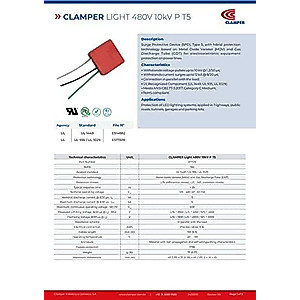 CLAMPER Surge Protector Light 480V 10kV P T5 - Applied to luminaires with LED tecnology - SPD CLAMPER Light 480V 10kV P T5