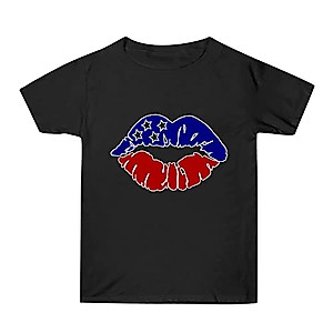 Turtleneck Juniors Independence Day Shirt Women Graphic T Shirts for Women Top Crewneck Short Sleeve Lip Print Top Short Black
