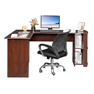 Dark Brown Computer Desk Corner Desk with Shelves, Home Office Desk, L-Shaped Desk Table Workstation Writing Table with Storage Shelves 52.75" H x 19.67 "Lx 27.56" H