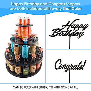 Shot Cake Party Display for Mini Liquor Bottles | 21st Birthday Holiday Celebration Decoration Centerpiece (Three Tier, Black)