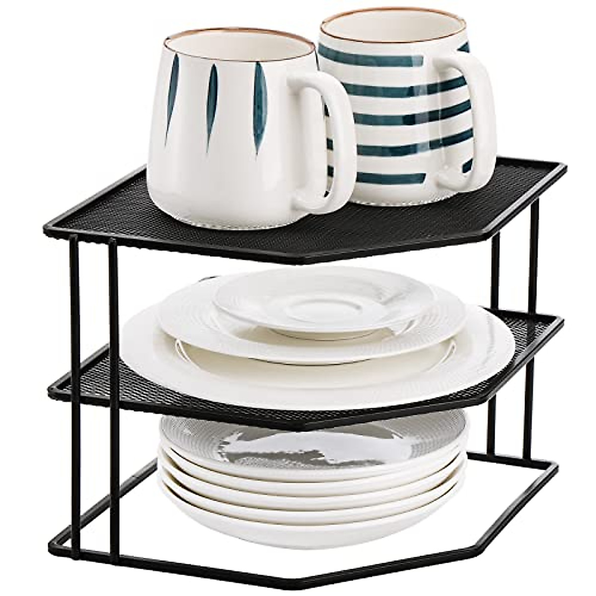 Yarlung 3-Tier Cabinet Corner Shelf, 9x9x7.5 Inches Metal Wire Plate Rack Kitchen Counter Corner Organizer for Cups, Dishes, Cupboard, Pantry, Black Elegant Finish