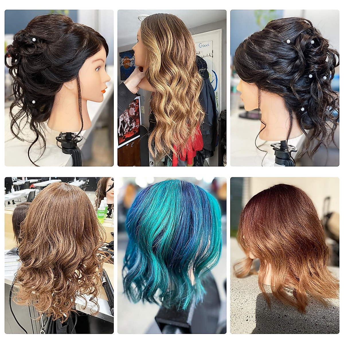 SOPHIRE 100% Real Hair Mannequin Head with Stand, Hairdressers' Practice Training Head and Cosmotology Doll Head for Hairstyling and Braid - Natural Black