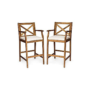 Christopher Knight Home Logan Outdoor Acacia Wood Barstool, Teak Finish/Cream