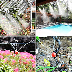 MSDADA Garden 50Ft Automatic Drip Irrigation Kits, 1/4" Blank Distribution Plant Watering Irrigation Kit Accessories Include Adjustable Nozzles, Cooling Irrigation System for Garden (Red)