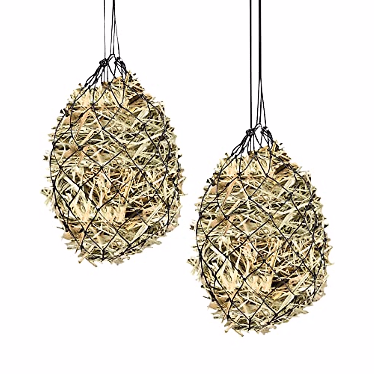 QWORK Horse Hay Net, 2 Pack 4" Hole Hay Feeders, 40" Slow Feeding Hay Nets with Metal Rings Equestrian Feeding Supplies Slow Down Feeding Speed