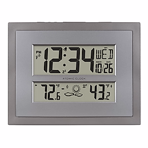 La Crosse Technology 512-85937-INT Atomic Digital Wall Clock with Temperature & Forecast in Gray/Silver