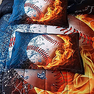 A Nice Night Baseball with Fire Print Comforter Quilt Set and Sherpa Fleece Blanket Twin Size Plush Throw Blanket Fuzzy Soft Blanket Microfiber