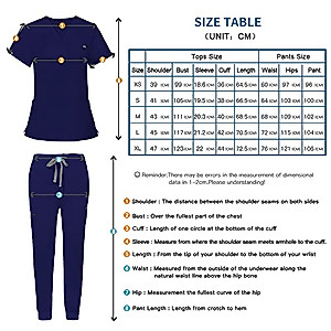niaahinn Unisex Scrub Set Scrubs Top and Pants Medical Uniform V-Neck Top & Multi Pocket Pants (Navy Blue,M)