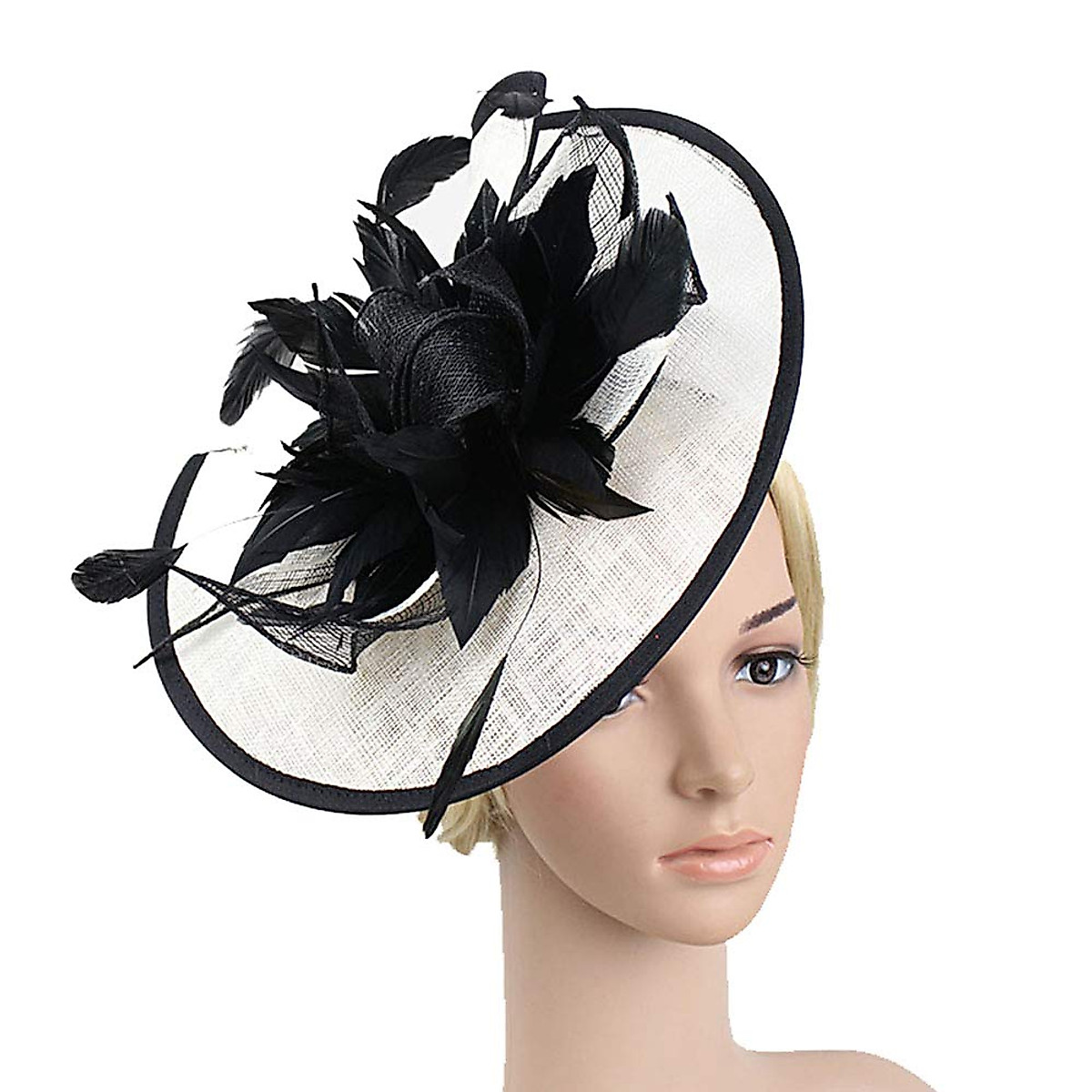 ORIDOOR Women Sinamay Fascinators Derby Church Tea Party Wedding Flower Feathers Headpiece with Headband Clips, Black, One Size