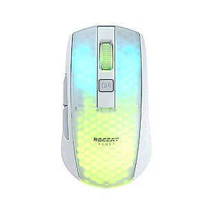 ROCCAT Burst Pro Air Lightweight Symmetrical Optical Wireless RGB Gaming Mouse with 19K DPI Optical Owl-Eye Sensor, Optical Switches, Titan Wheel, 81-Gram Weight – White