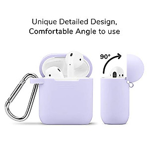 GMYLE Airpods Case Cover with Keychain, [Front LED Visible] Silicone Full Protective Wireless Charging Airpods Case Cover Skin Accessories kit Set Compatible for Apple AirPods 2 & 1 – Lavender Purple