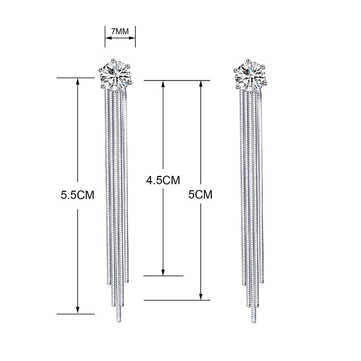 YOQUCOL 7MM Bright Cubic Zirconia Crystal Tassel Dangle Clip On Long Drop Non Pierced Wedding Earrings For Women