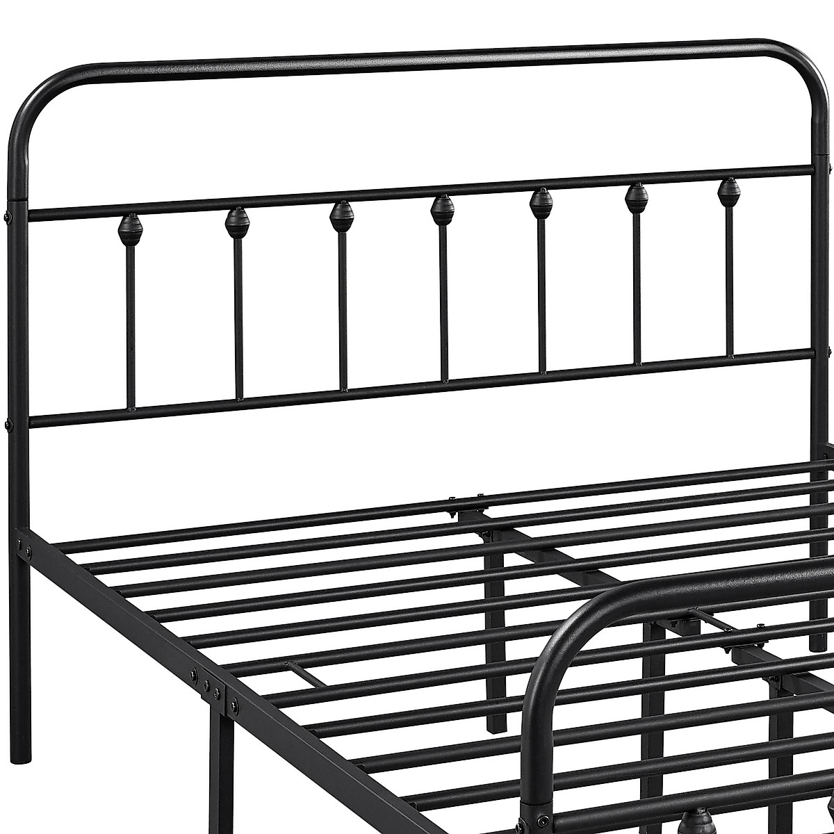 Topeakmart Full Size Victorian Style Metal Bed Frame with Headboard/Mattress Foundation/No Box Spring Needed/Under Bed Storage/Strong Slat Support Black